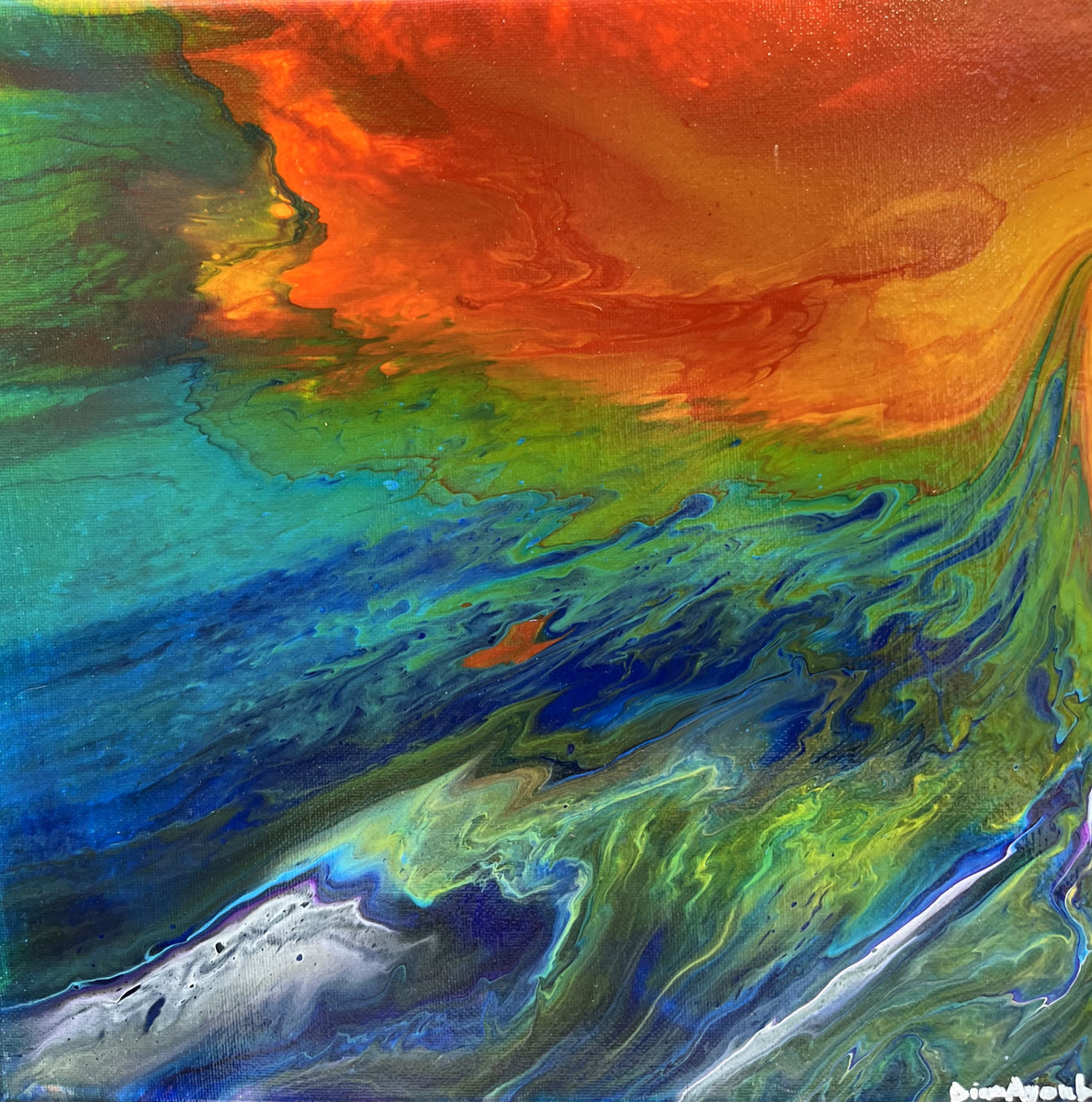 “Rainbow Seas #2,” Rainbow original acrylic pour painting – Dee's Fine Art